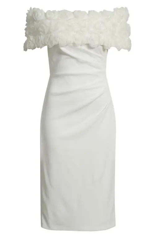 Eliza J Floral Appliqué Off-the-shoulder Scuba Crepe Sheath Dress