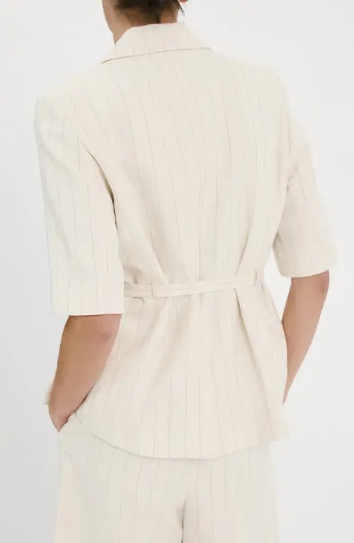 Mango Argelia Belted Short Sleeve Blazer - Ecru