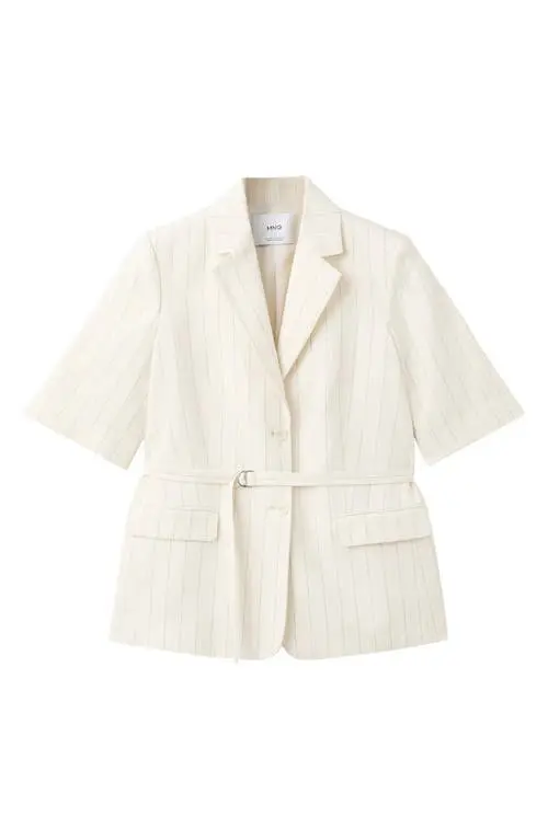 Mango Argelia Belted Short Sleeve Blazer - Ecru