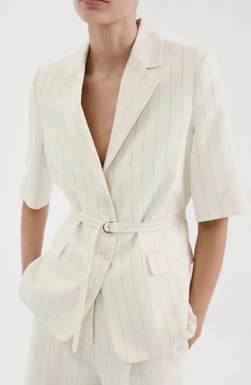 Mango Argelia Belted Short Sleeve Blazer - Light Beige