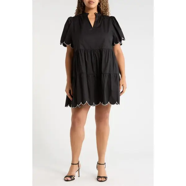 SUGARLIPS Kyra Poplin Tiered Scallop Mini Dress - Black
