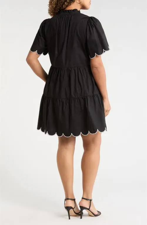 SUGARLIPS Kyra Poplin Tiered Scallop Mini Dress - Black