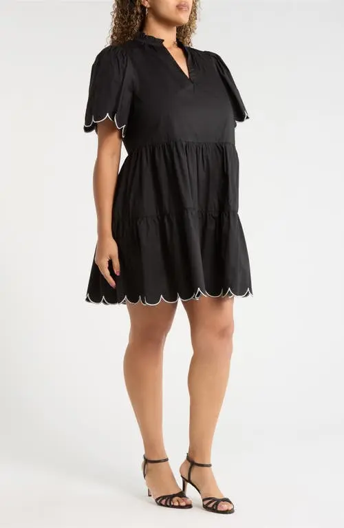 SUGARLIPS Kyra Poplin Tiered Scallop Mini Dress - Black