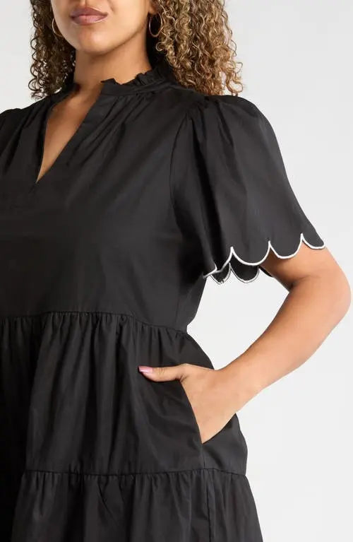 SUGARLIPS Kyra Poplin Tiered Scallop Mini Dress - Black