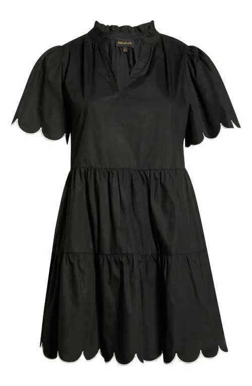 SUGARLIPS Kyra Poplin Tiered Scallop Mini Dress - Black