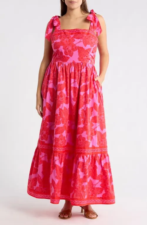 SUGARLIPS Floral Smocked Maxi Dress - Fuchsia-red