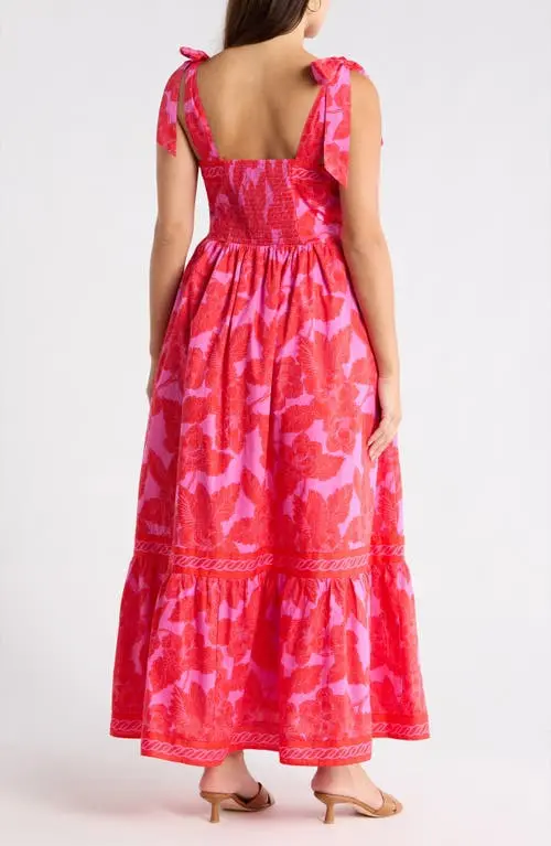 SUGARLIPS Floral Smocked Maxi Dress - Fuchsia-red