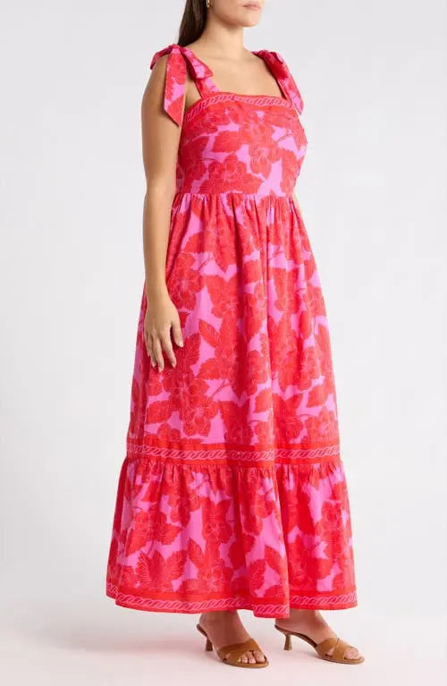 SUGARLIPS Floral Smocked Maxi Dress - Fuchsia-red