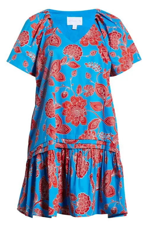 SUGARLIPS Ripon Floral Seruma Drop Waist Shift Dress - Blue-red-multi
