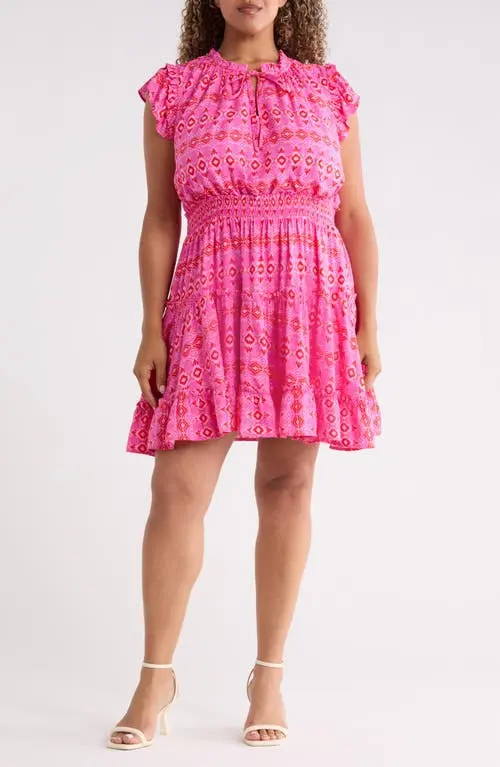 SUGARLIPS Floral Tiered Mini Dress - Fuchsia-red-multi