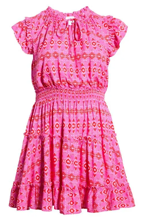 SUGARLIPS Floral Tiered Mini Dress - Fuchsia-red-multi