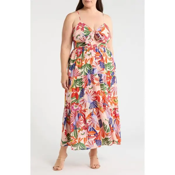SUGARLIPS Hatley Floral Tie Knot Midi Dress - Blue-pink-cream