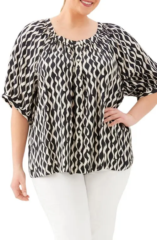 Karen Kane Satin Button-up Peasant Top