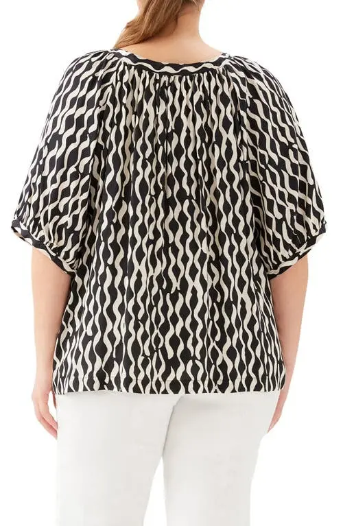 Karen Kane Satin Button-up Peasant Top