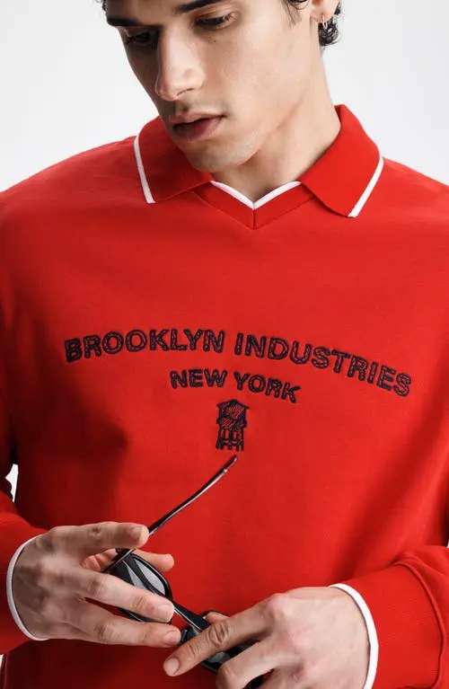 Brooklyn Industries Relaxed Fit Logo Embroidered Fleece Sweatshirt