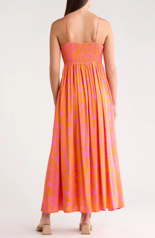 orange fuchsia floral maxi dress KACI FLORAL SMOCKED MAXI DRESS-FUCHSIA/ORANGE  The Gatorbug