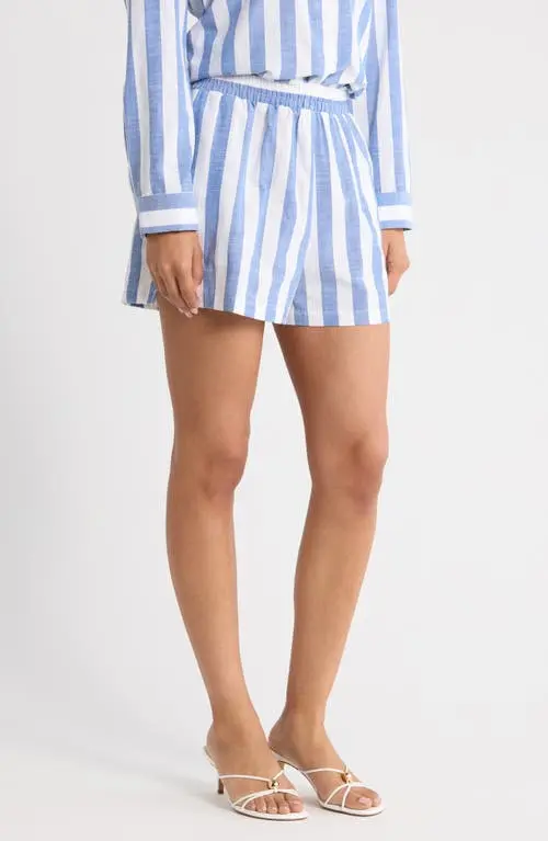 SUGARLIPS Striped Smocked Shorts - Blue White