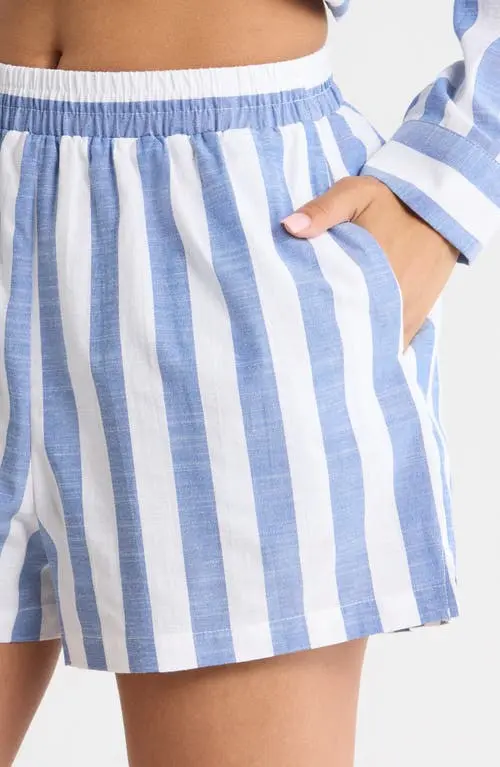SUGARLIPS Striped Smocked Shorts - Blue White
