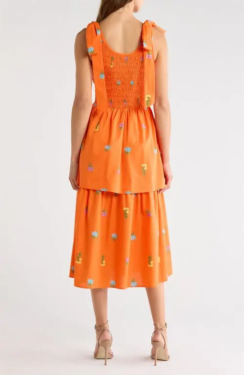SUGARLIPS Kasia Sleeveless Smocked Midi Dress - Orange-multi