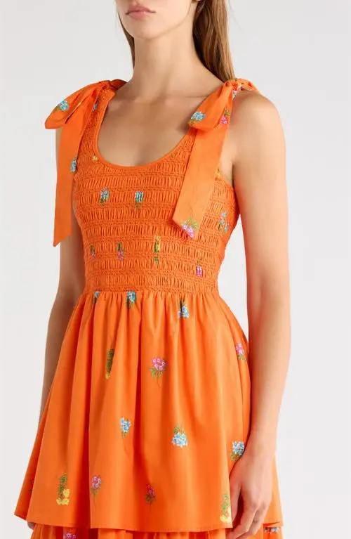 SUGARLIPS Kasia Sleeveless Smocked Midi Dress - Orange-multi