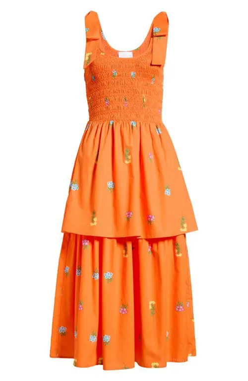 SUGARLIPS Kasia Sleeveless Smocked Midi Dress - Orange-multi