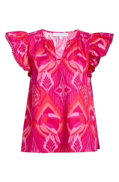 SUGARLIPS Prissa Ikat Carya Ruffle Sleeve Top - Magenta-coral