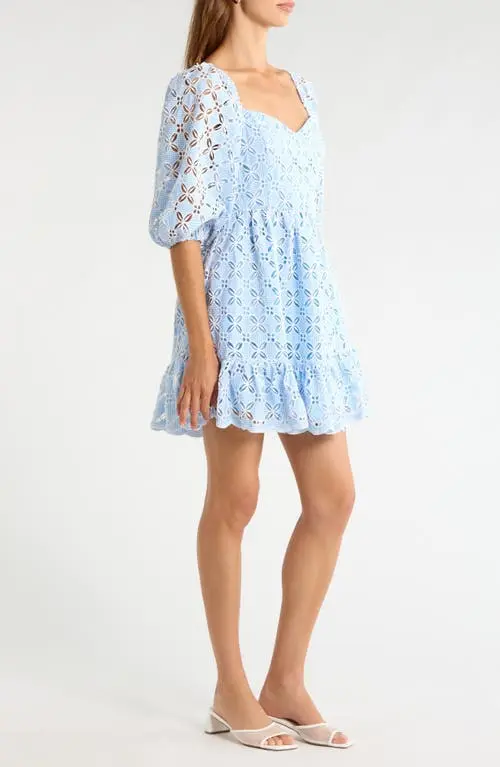 SUGARLIPS Sequin Eyelet Babydoll Dress - White-blue