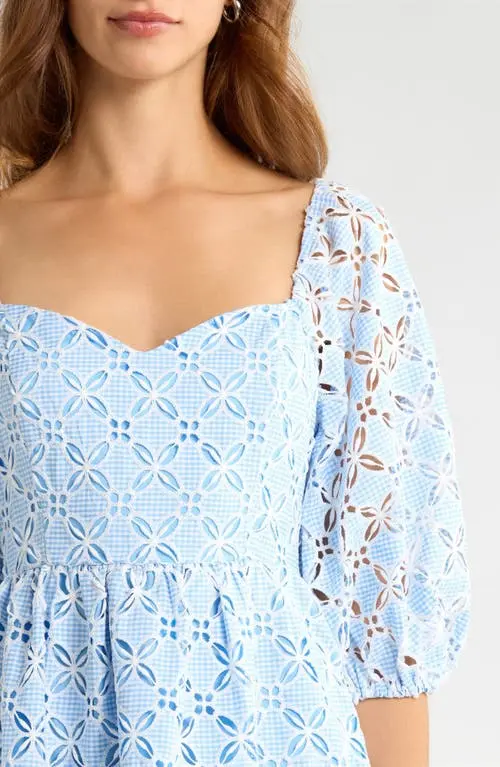 SUGARLIPS Sequin Eyelet Babydoll Dress - White-blue