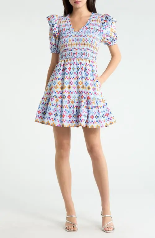 SUGARLIPS Kessa Geo Smocked Mini Dress - Light Blue