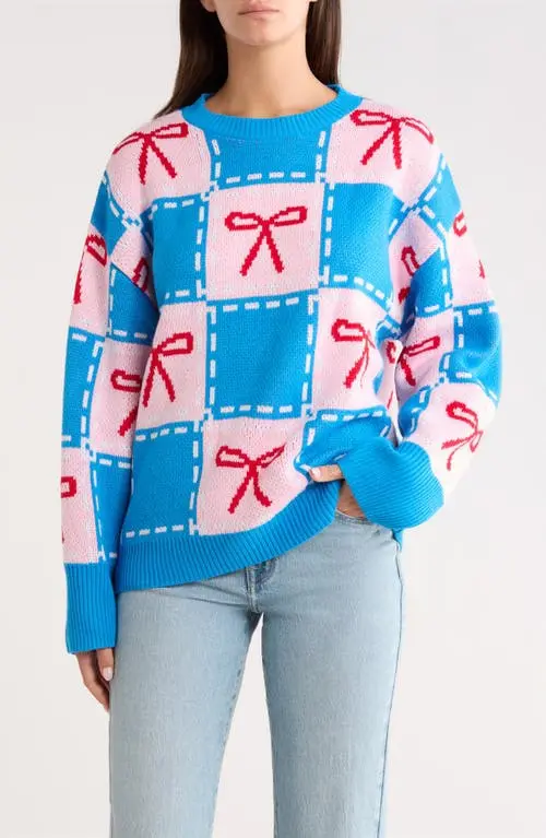 SUGARLIPS Oversized Sweater With Bow And Check Pattern