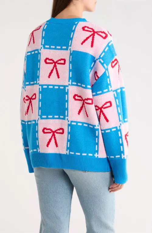 SUGARLIPS Oversized Sweater With Bow And Check Pattern