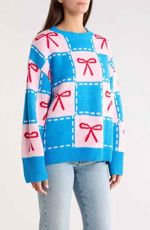 SUGARLIPS Oversized Sweater With Bow And Check Pattern