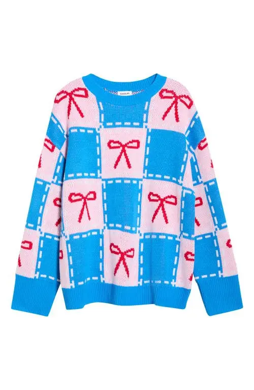 SUGARLIPS Oversized Sweater With Bow And Check Pattern