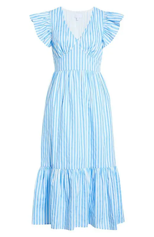 SUGARLIPS Stripe Ruffle Sleeve Cotton Dress - Blue-wht-stripe