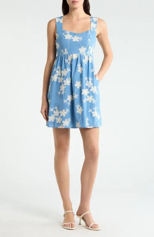 SUGARLIPS Keren Embroidered Cotton Fit & Flare Dress - Blue-white