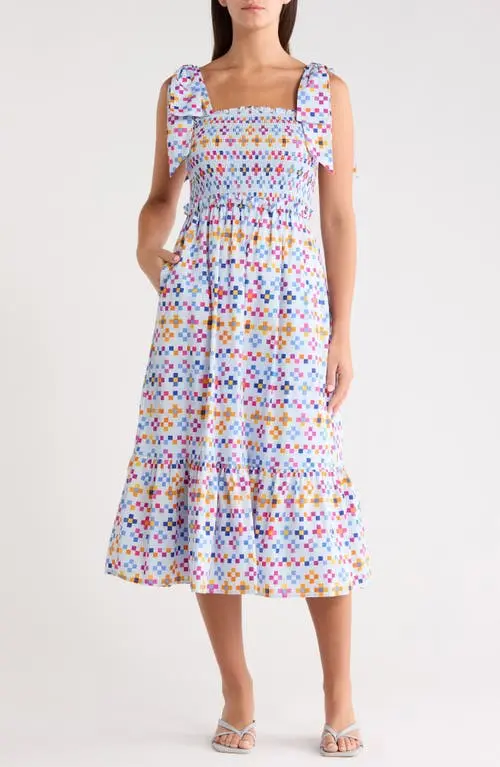 SUGARLIPS Kessa Mitzy Geo Smocked Midi Dress