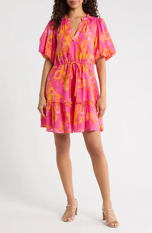 SUGARLIPS Elaris Floral Noella Shift Mini Dress - Fuchsia-orange-multi