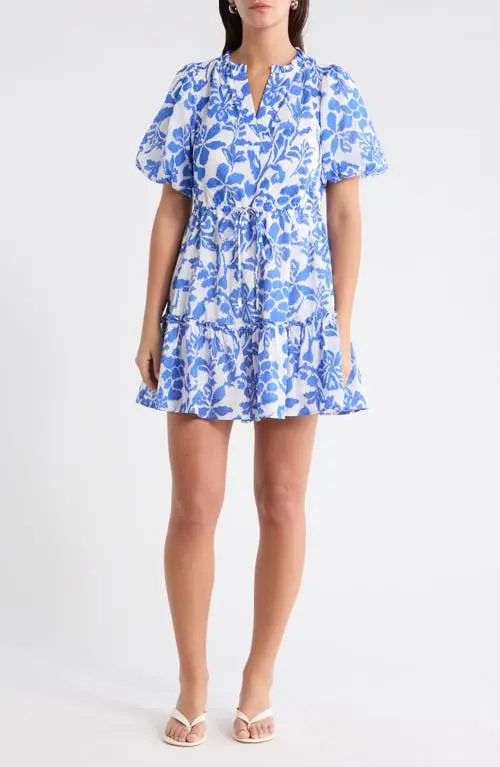 SUGARLIPS Elaris Floral Noella Shift Mini Dress - Whiteblue
