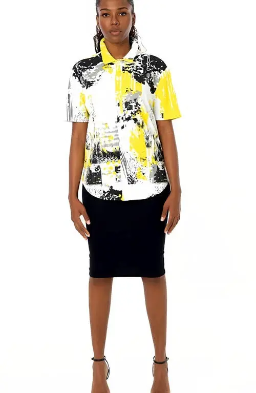 DAI MODA Abstract Print Short Sleeve Button-up Shirt