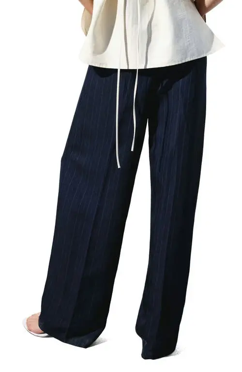 Mango Pinstripe Suit Trousers - Navy