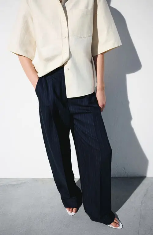 Mango Pinstripe Suit Trousers - Navy