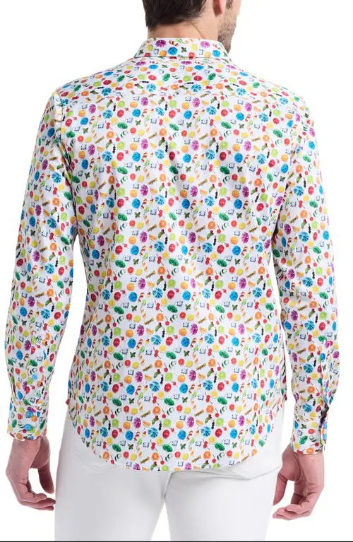 Robert Graham Garnish Print Stretch Cotton Button-up Shirt