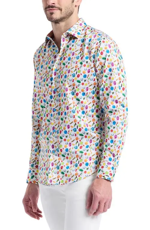 Robert Graham Garnish Print Stretch Cotton Button-up Shirt