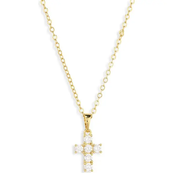 THE SIS KISS Crystal Cross Pendant Chain Necklace - Gold