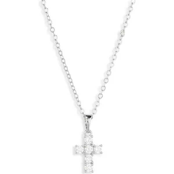 THE SIS KISS Crystal Cross Pendant Chain Necklace - Silver