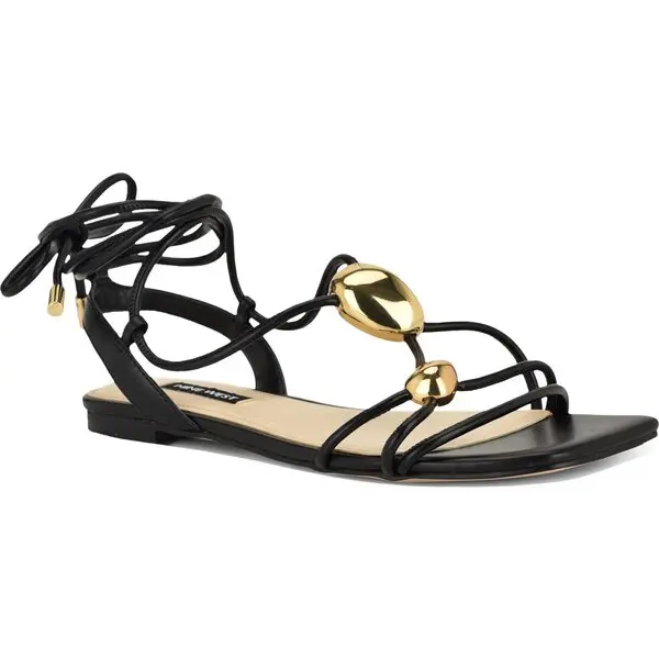 Nine West Niraa Ankle Wrap Flat Sandal - Black