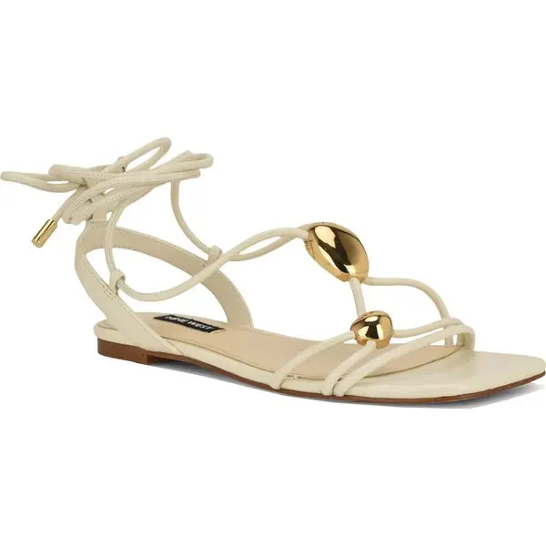 Nine West Niraa Ankle Wrap Flat Sandal - Ivory