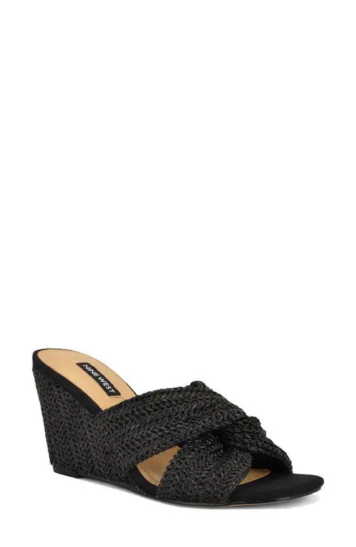 Nine West Woven Wedge Sandal - Black