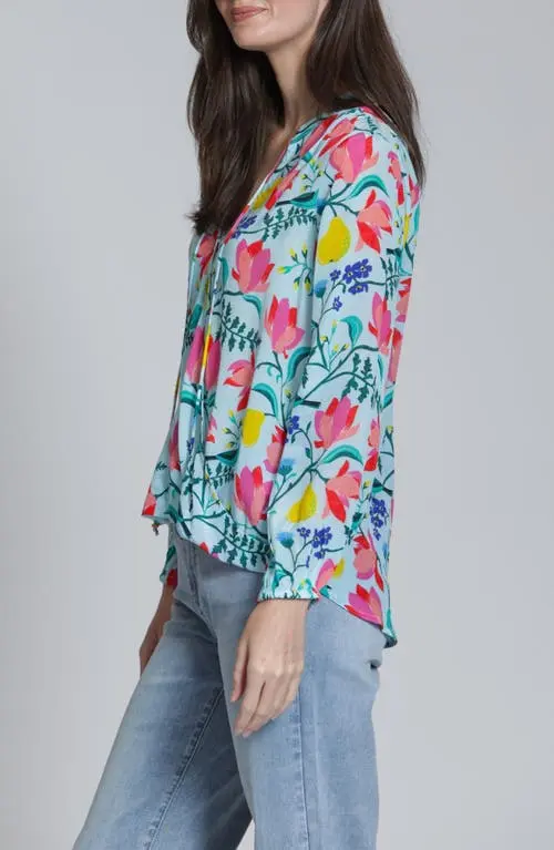 APNY Split Neck Top - Aqua Multi