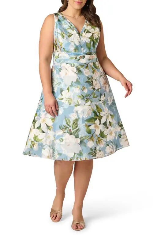 Adrianna Papell Magnolia Floral Jacquard Midi Fit & Flare Dress - Blue Multi